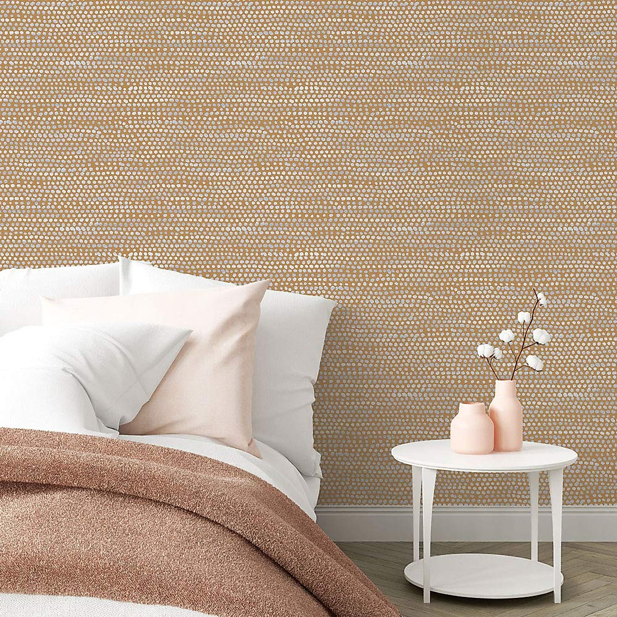 Tempaper Toasted Turmeric Moire Dots Removable Peel and Stick Wallpaper, 20.5 in X 16.5 ft, Made in the USA