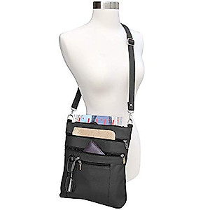 Roma Leathers Multi Pocket Body Purse - Deep Main Compartment, Adjustable Shoulder Strap - Black
