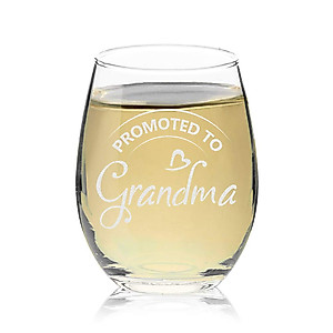 Veracco Promoted To Grandma Surprise Pregnancy Announcement Stemless Wine Glass Funny Birthday Mother's Day Gift For New Mom (Clear, Glass)
