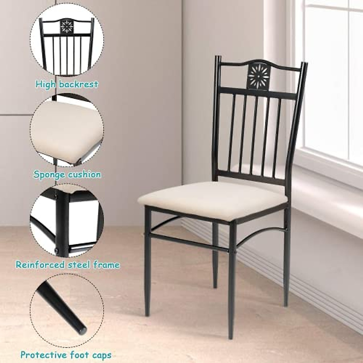 Tangkula 5 Pieces Dining Table and Chairs Set, Vintage Retro Wood Top Metal Frame Padded Seat Dining Table Set Home Kitchen Dining Room Furniture