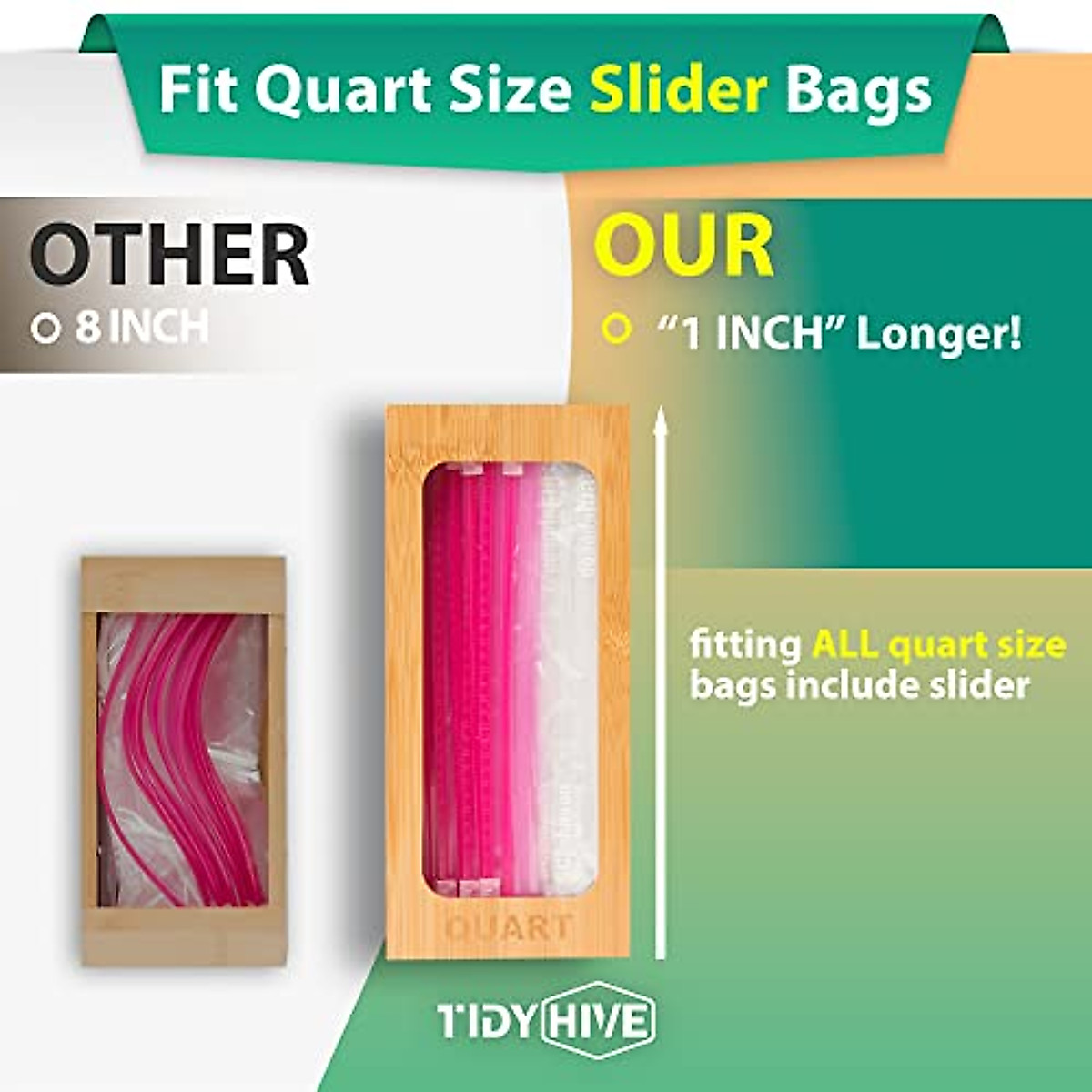 TIDYHIVE - Ziplock Bag Storage Organizer - Kitchen Organizer for Sandwich Bags, Quart, Gallon, Snack – Natural Wood Plastic Bag Organizer – Space Saving and Practical Solution