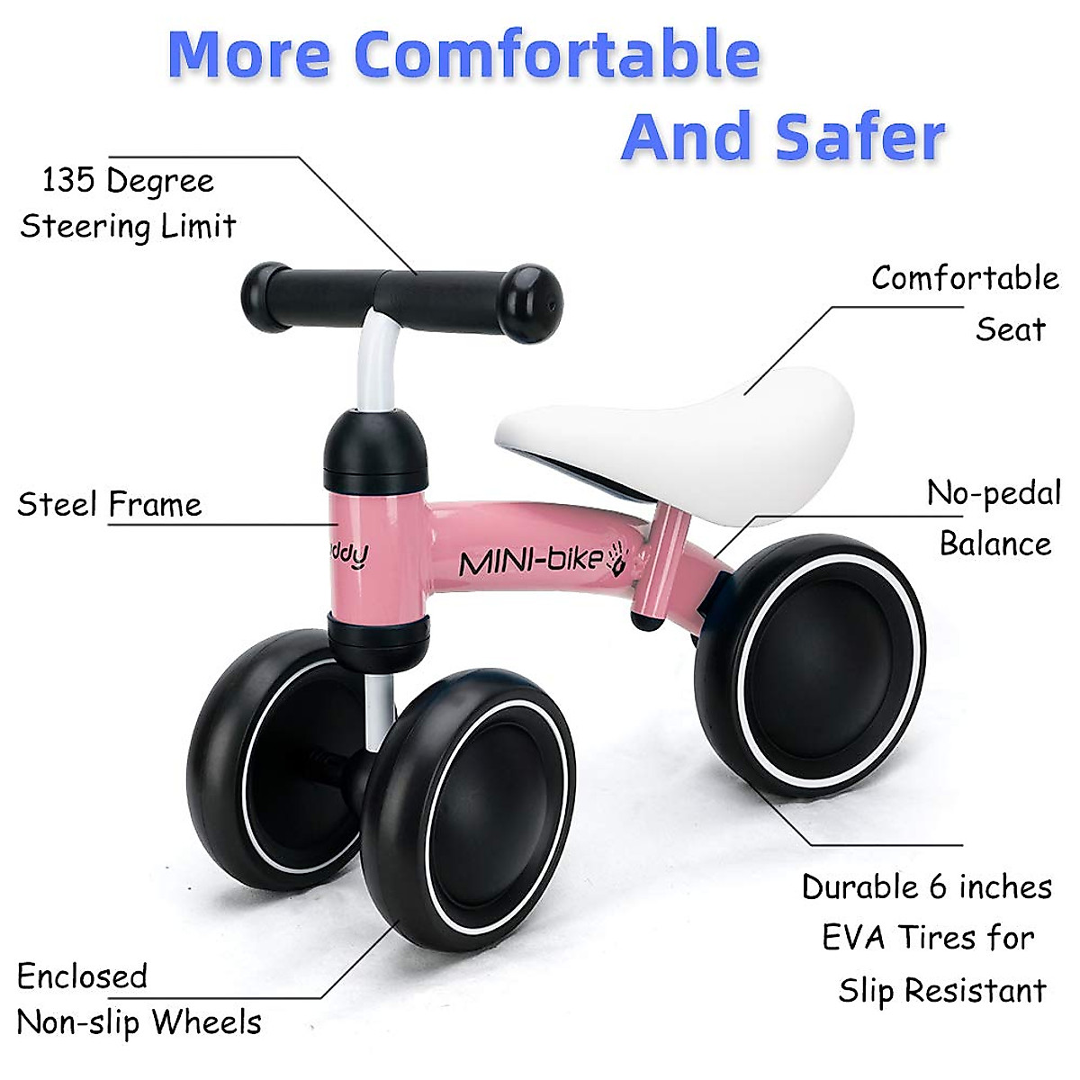 Baby Balance Bike Walker Toy Toddler Bicycle Tricycle,Best First Birthday Gift for Girl and boy in 1 to 2 Years Old,Ride on Toys for Kids,Newborn and Little Child's Riding Vehicle Pink