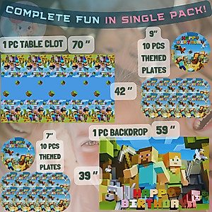 HUG-CHUMS Game Birthday Decorations Party Supplies for Boys & Girls - Happy Banner Backdrop Tableware Set Tablecloth Cake Topper Cupcake Toppers Latex Balloons Hanging Swirls - Christmas Stuff