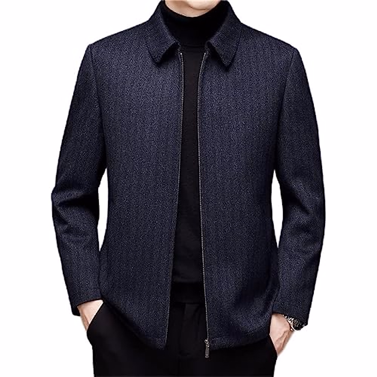 BaRdzo Men's Coat Autumn and Winter Casual Lapel Wool Coat Men Sim Stripe Zip Coat Menswear (Color : E, Size : 190 code)