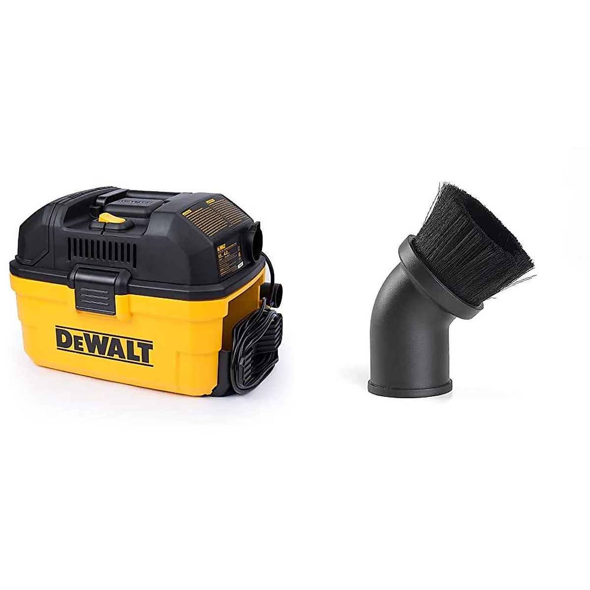 DEWALT Portable 4 Gallon Wet/Dry Vaccum, Yellow & Craftsman CMXZVBE38725 1-7/8 in. Dusting Brush Wet/Dry Vac Attachment