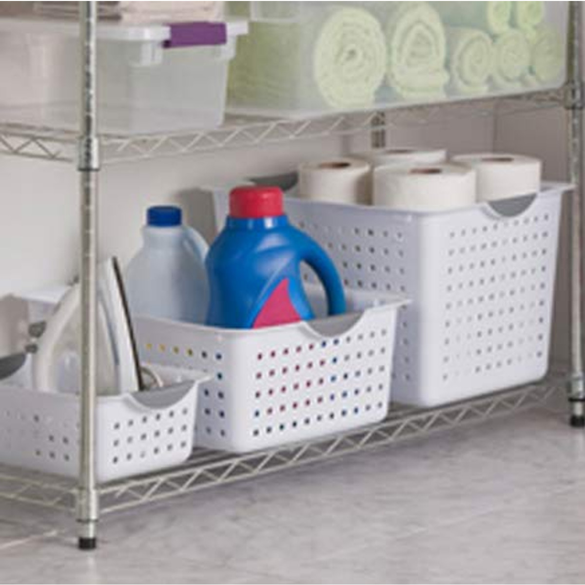 Sterilite Large Ultra Plastic Household Storage Bin Organizer Basket, White