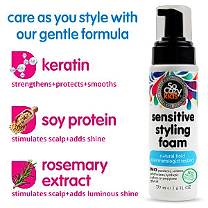 So Cozy Kids Sensitive Styling Foam - Sensitive Foam For Kids w/Straight or Curly Hair - Gentle Natural Hold Styler, Rosemary (6 fl oz)