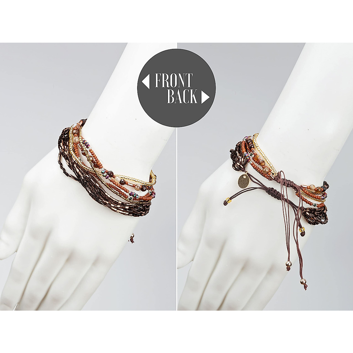 SPUNKYsoul Handmade Boho Beaded Bangle Bracelet Rope Braided Set for Women (Brown 2 PC Set)