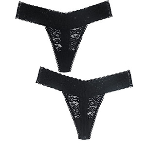 Yuamose Pack Of 10 Sexy Lace Women Thong Underwear Hollowed-Out T-Back Low Waist Sexy Cheeky Lingerie See-Through Panties Trim Plus Size