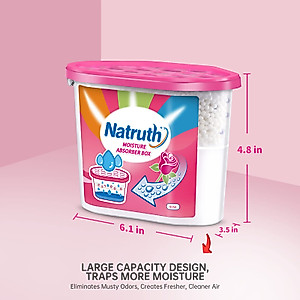 NATRUTH Moisture Absorbers Boxes (6 PACKS)，12.5 Oz With Rose Scent,Portable Closet Dehumidifier, Odor Eliminator Absorber Bucket,Humidity Absorber,Air Dehumidifier for Closet,Bathrooms, Kitchen &Boats