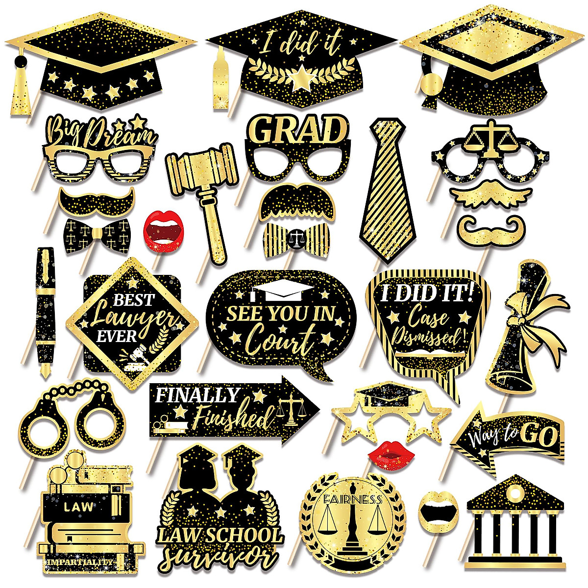 CRAWPROP 30PCS Lawyer Graduation Party Photo Booth Props Supplies Grad 2024 Graduation Class of 2024 Party Decoration