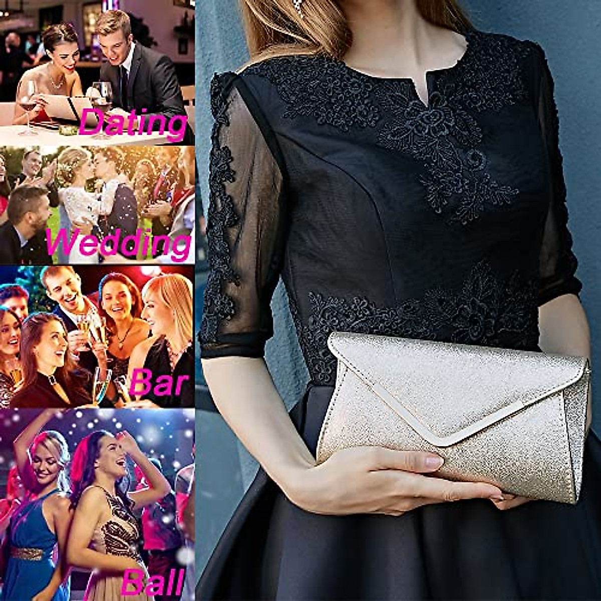 BENCOMOM gold clutch,gold clutch purses for women evening gold purse Shoulder Crossbody Handbags Bridal Prom Wedding Party gold clutch purse