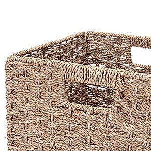Villacera 12-Inch Square Hand Weaved Wicker Storage Bin, Foldable Baskets made of Water Hyacinth | Set of 2
