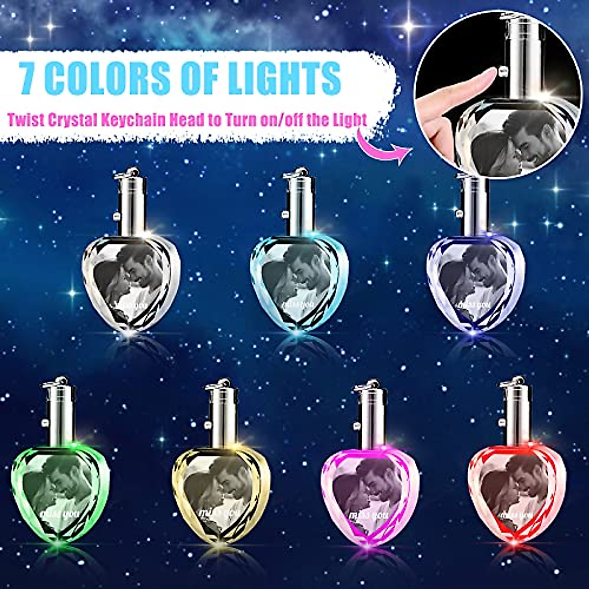 Aolun Custom Crystal Keychain Picture,Personalized Engraved Keyring with LED Light
