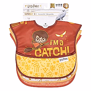 Bumkins Super Baby Bib, Waterproof Fabric, Fits Babies and Toddlers 6-24 Months, Harry Potter Quidditch, 3 Count