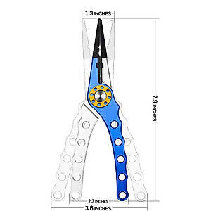 Fishing Pliers Hook Remover Braid Line Cutting and Split Ring with Lanyard and Sheath, Stainless Steel Jaw Rustproof Saltwater Offshore Bass, Fly Fishing Trout