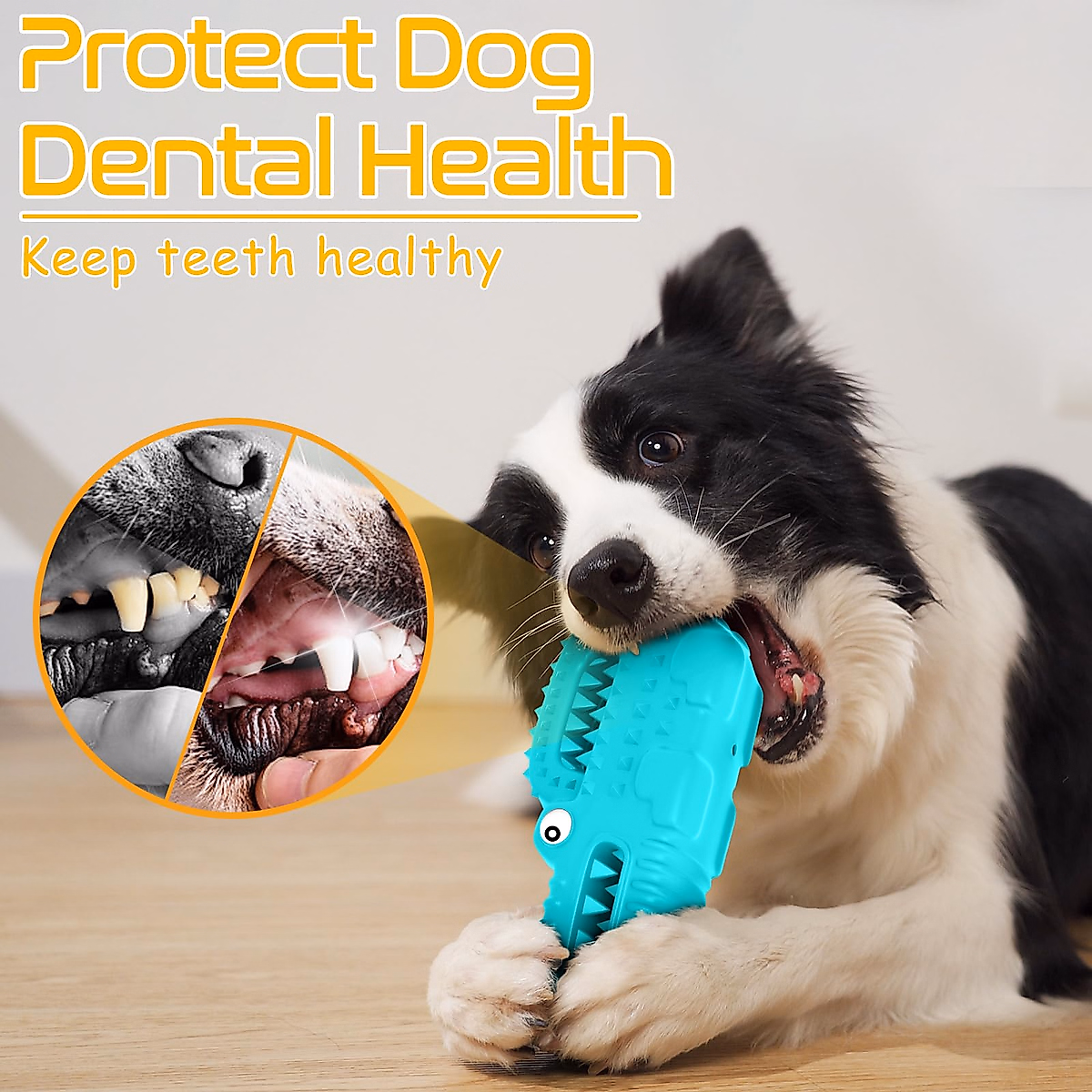 Zimtty Dog Toys, Squeaky Indestructible Dog Chew Toys for Aggressive Chewers, Tough Alligator Rubber Teething Chew Dog Toys for Large Medium Small Dog