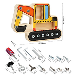 Montessori Screwdriver Board Set, Wooden Montessori Toys, Fun Excavator Busy Board Toddler Real Life Tools, Fine Motor Skills Toys, Preschool Educational Learning Sensory Toys for Kids Toddlers