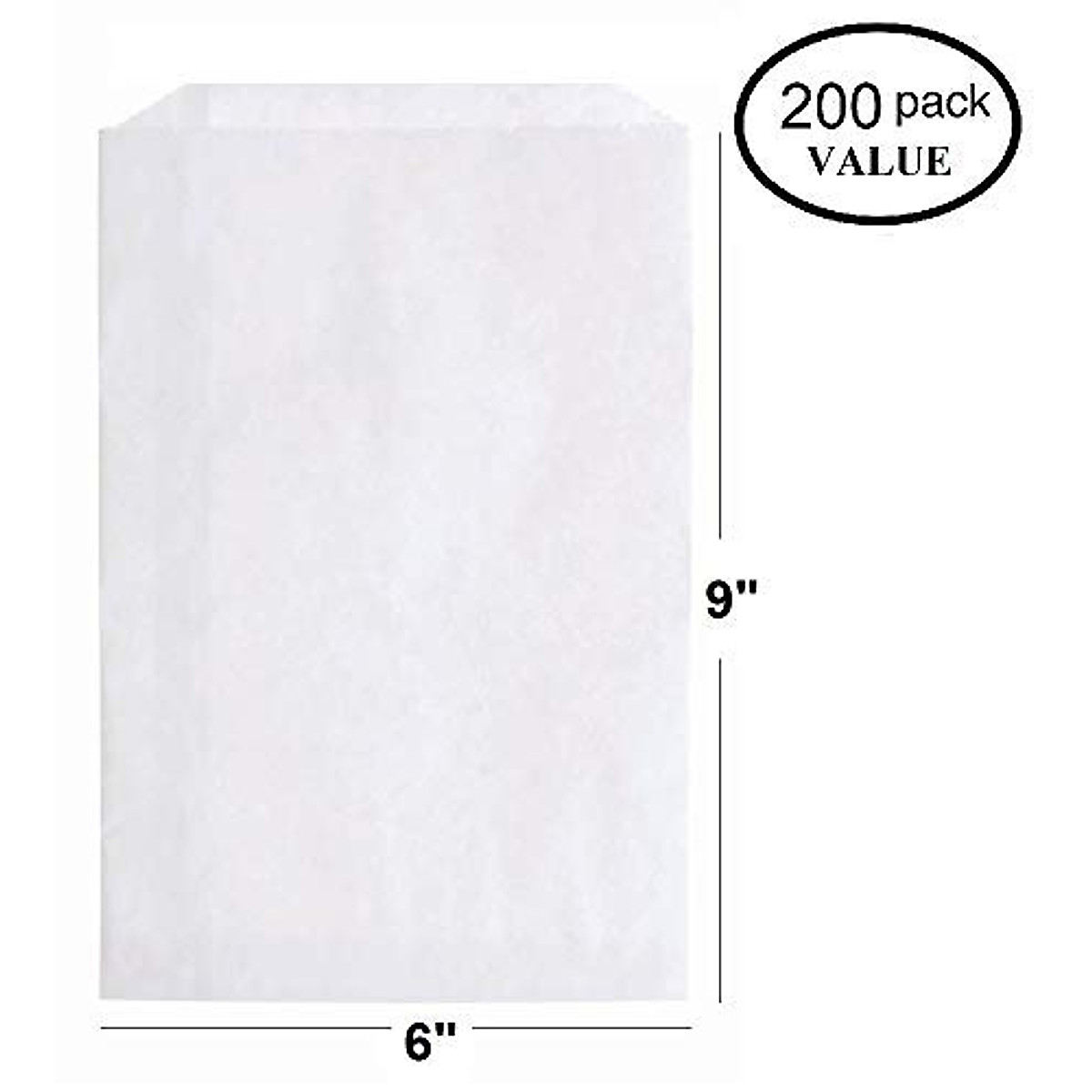 N'ice Packaging 200 White Flat Paper Bags Good for Candy, Cookies, Small Gift, Crafts, Party Favor, Sandwich, or Merchandising - no Gussett (White, 6" x 9")