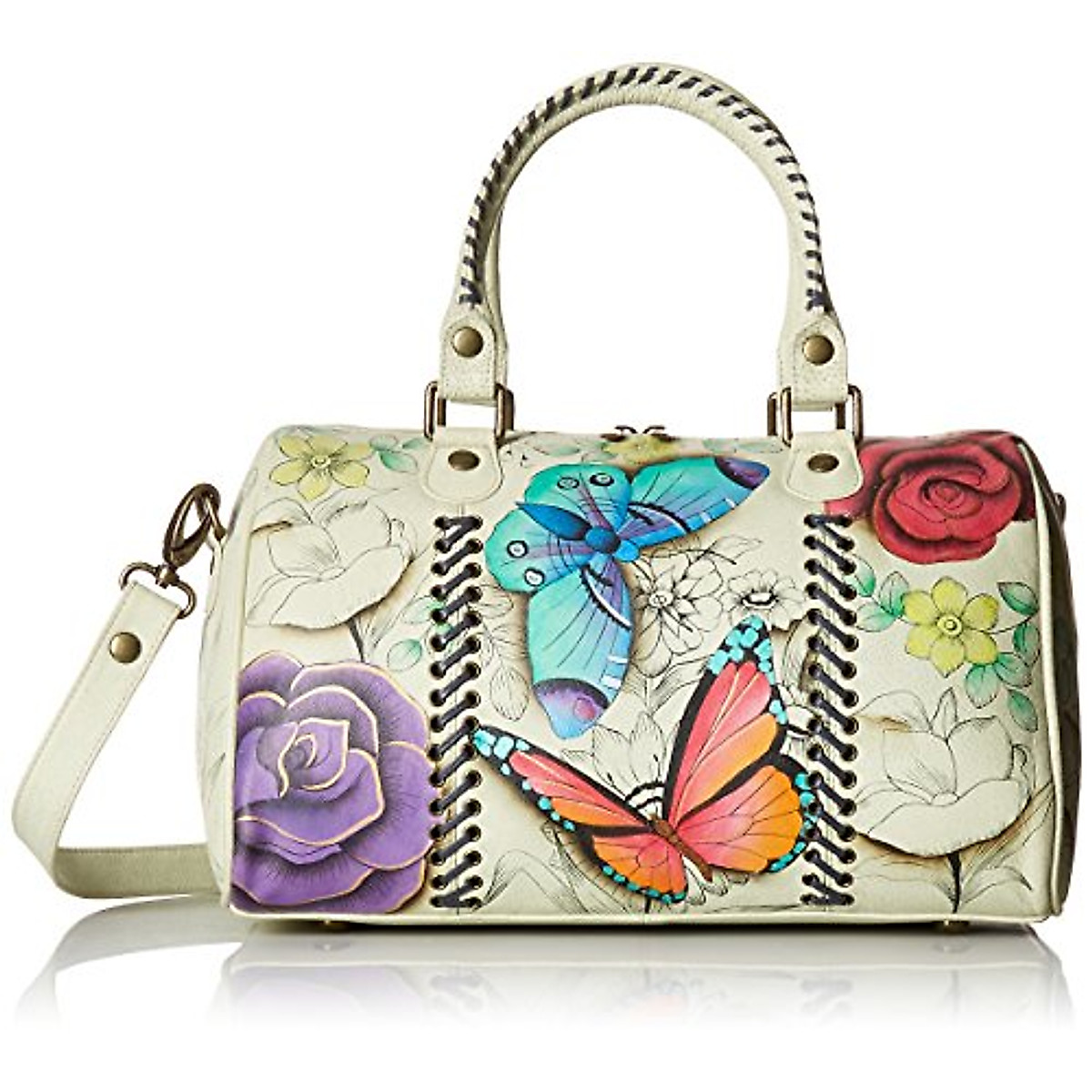 Anna by Anuschka Women's Genuine Leather All Round Zip Satchel | Hand Painted Original Artwork | Medium Zip-Top Organizer | Floral Paradise