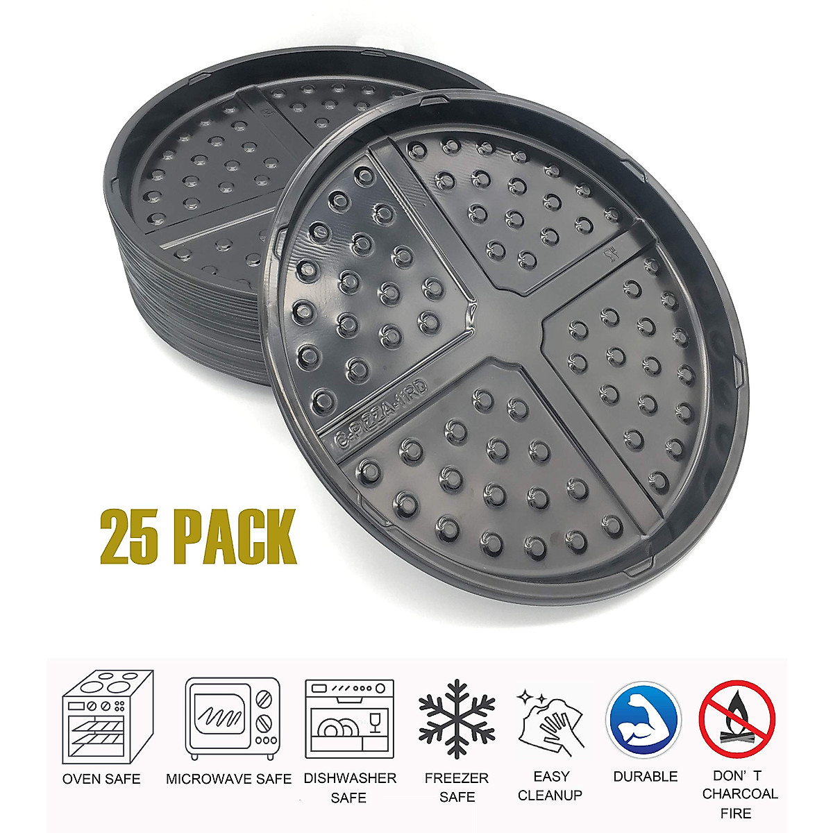 YKDFUN Disposable CPET Plastic oven baking Pizza Pans - Tray for Pizza Cookies Cake Bread Focaccia Meat - Baking Pans Tray, Easy Clean, Oven Freezer Microwave and Dishwasher Safe-Pack of 25