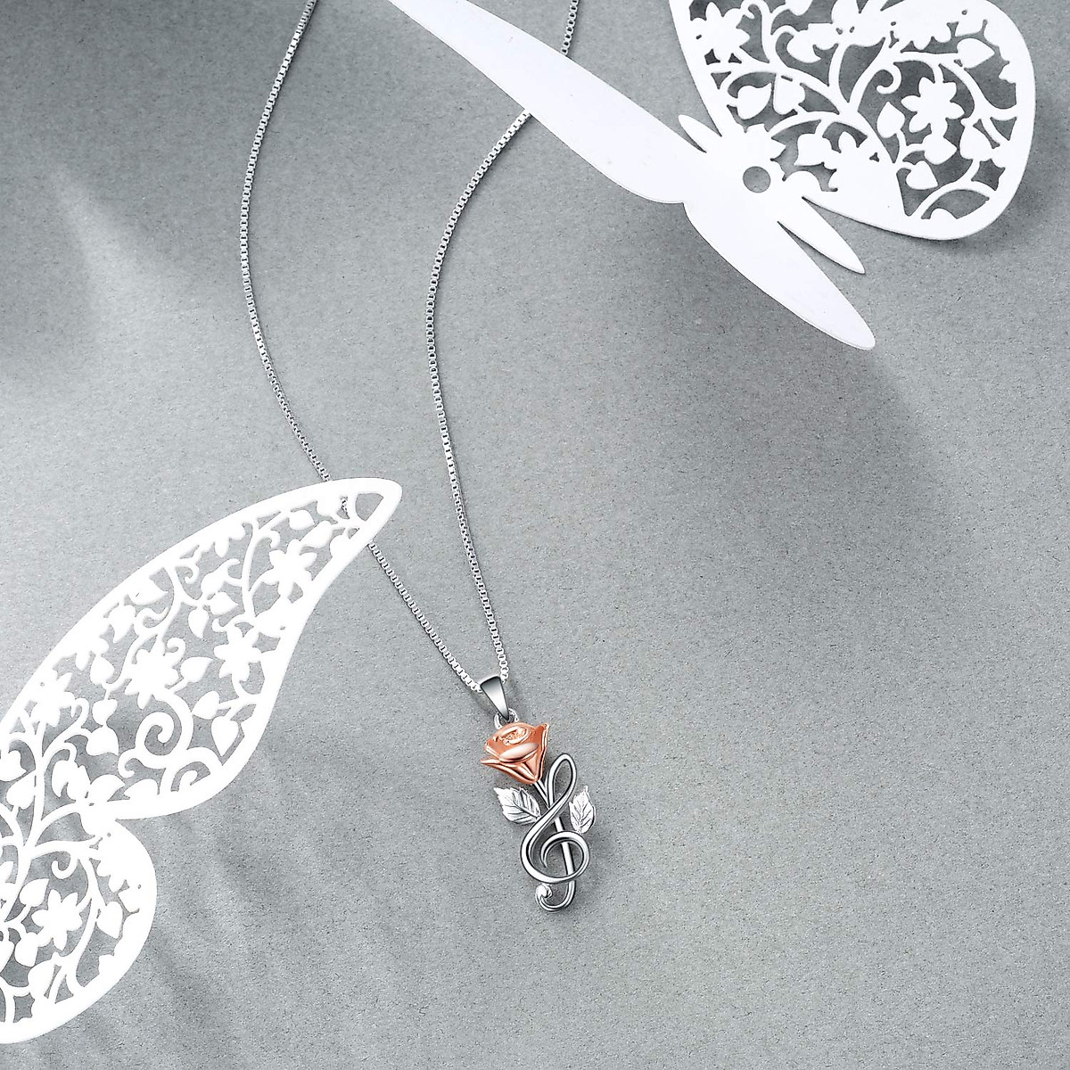 LUHE Rose Necklace Gifts Sterling Silver Roses Flower Music Note Infinity Pendant Necklace Anniversary Birthday Gifts for Women Teens Girls Her Girlfriend Wife Gifts