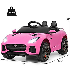 Costzon Ride on Car, 12V Licensed Jaguar F-Type SVR Battery Powered Kids' Electric Vehicles w/Remote Control, Front/Rear Lights, MP3/Music/3 Speeds/Spring Suspension, Kids Car Toy for Toddler (Pink)
