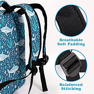 Dacawin Green Shark Kids Backpack for Boys Ocean Themed Backpacks Blue Lightweight Elementary Bookbags Durable Kindergarten School Bag for Student Girls Teens