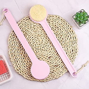 2Pcs Back Scrubber for Shower 14in Shower Brush for Body with Comfy Bristles for Wet or Dry Brushing (Pink)