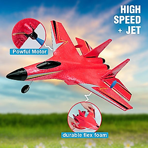 Fremego Su-27 RC Airplane,2.4GHz 2 Channel Remote Control Plane with Gyro Night Lights and 2 Batteries, Easy to Fly for Adults, Beginners and Kids Toy