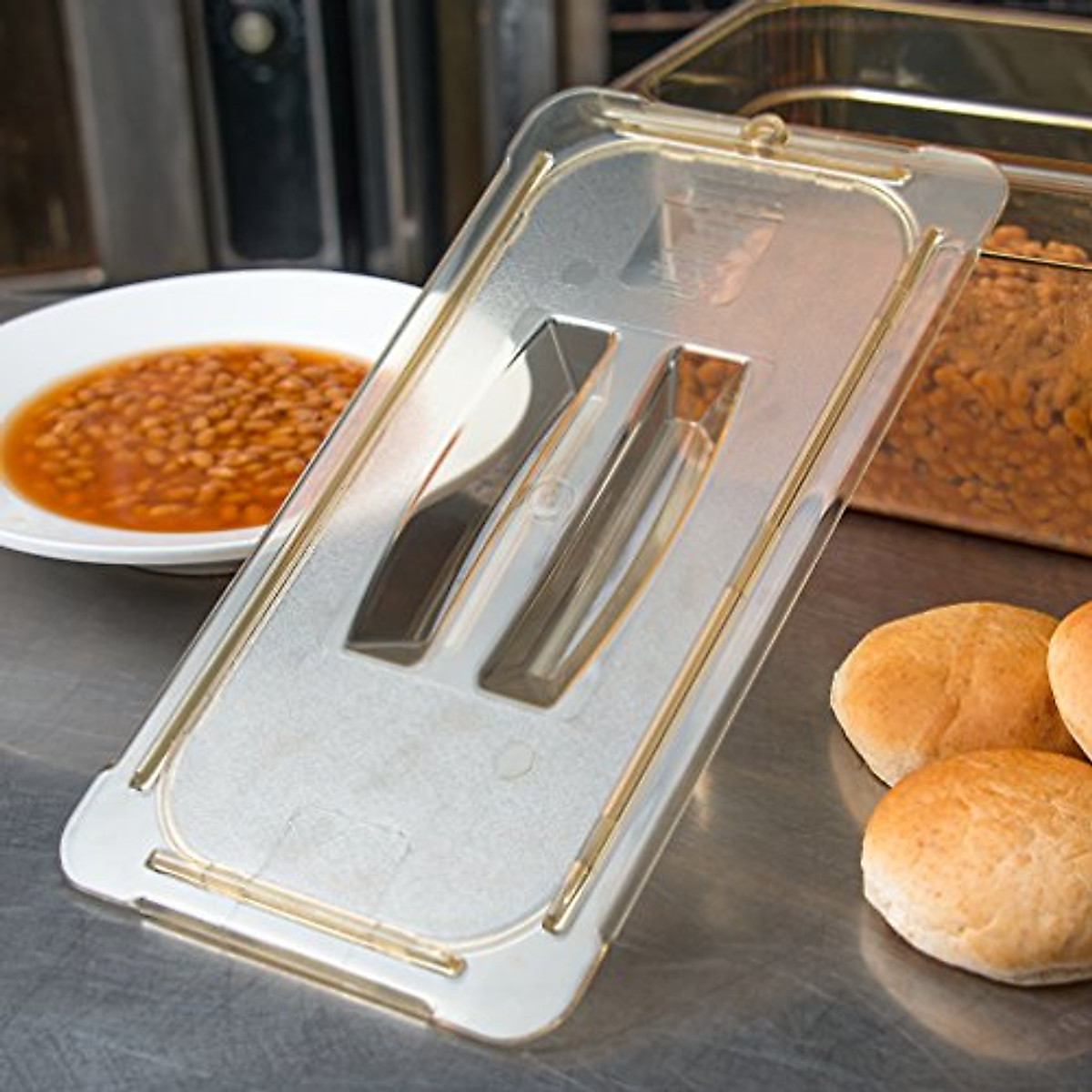 Carlisle FoodService Products Storplus 1/3 Size High Heat Food Pan Lid with Molded Handle for Catering, Buffets, Restaurants, High Heat Plastic, Amber