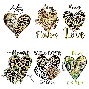 Leopard Iron On Transfers Patches Retro Heart Iron On Decals Love Patches for Clothes Rub On Transfer Stickers for Clothes T-Shirt Jacket Jeans Pants Handbag Washable DIY Decorations 6 Sheets
