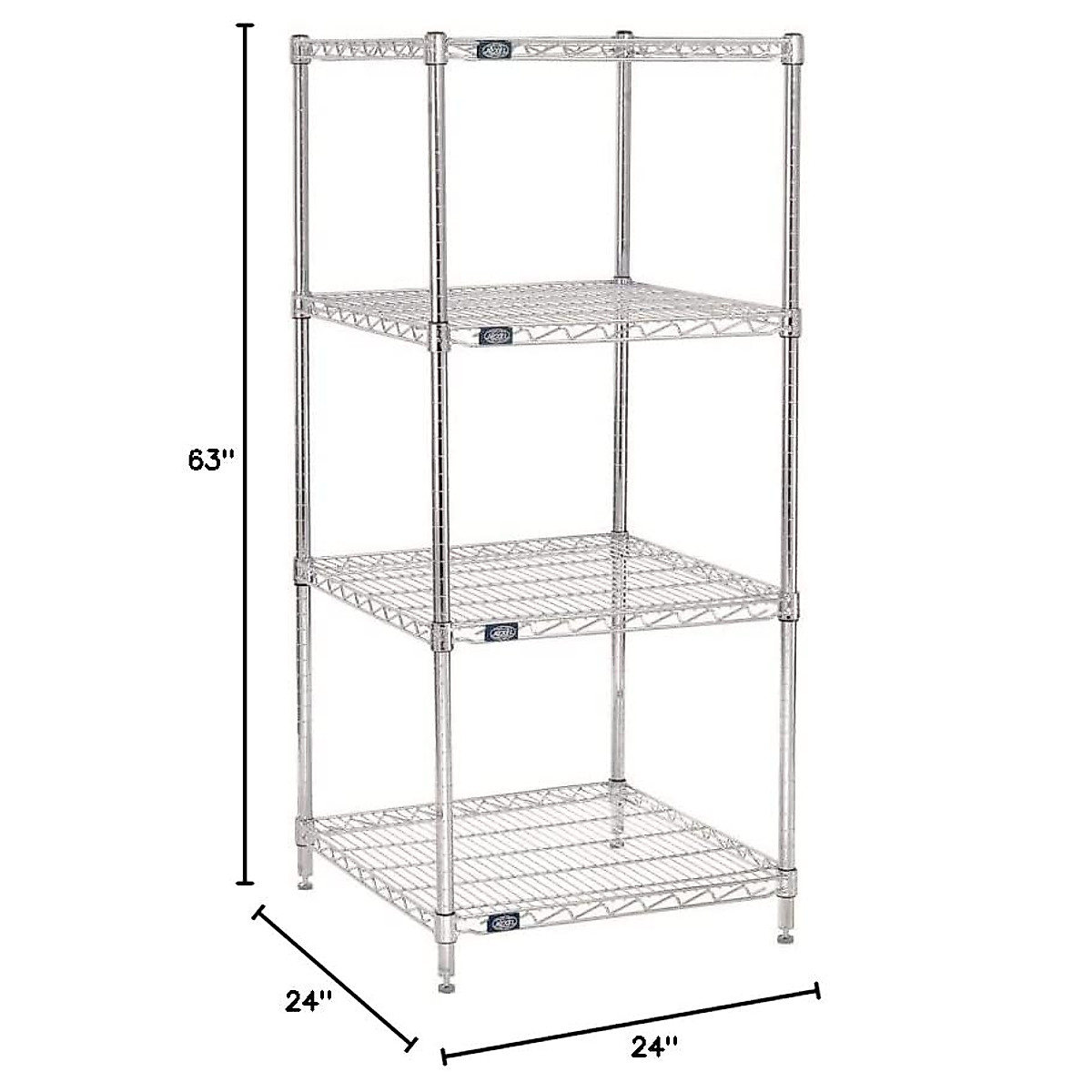 Nexel 24" x 24" x 63", 4 Tier Adjustable Wire Shelving Unit, NSF Listed Commercial Storage Rack, Chrome Finish, leveling feet