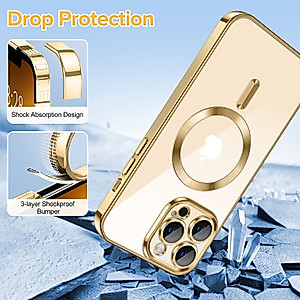 Hython Magnetic Clear for iPhone 13 Pro Max Case with Camera Lens Protector [Compatible with MagSafe] Plating Edge Slim Soft TPU Cover Protective Phone Case for iPhone 13 Pro Max 6.7", Gold