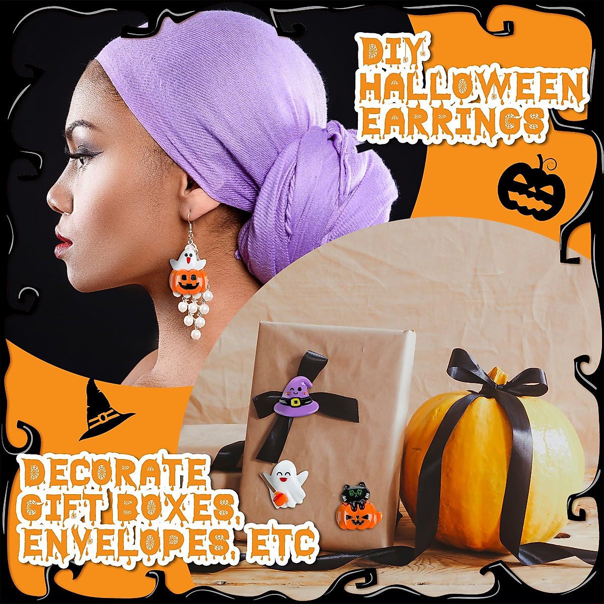 Liliful 60 Pcs Halloween Miniatures Garden Figurines Mini Resin Pumpkin Ghost Ornaments Mini Halloween Figures for DIY Garden Accessories Adornments Embellishment Decorations Party Supplies, 10 Styles