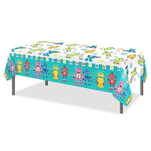 Robot Party Supplies 2Pcs Plastic Tablecloth Waterproof Table Cover Robots Tablecloth Robot Cartoon Tablecloth for Robot Birthday Party, Robots Theme Party Baby Shower Decoration,54 x 87In