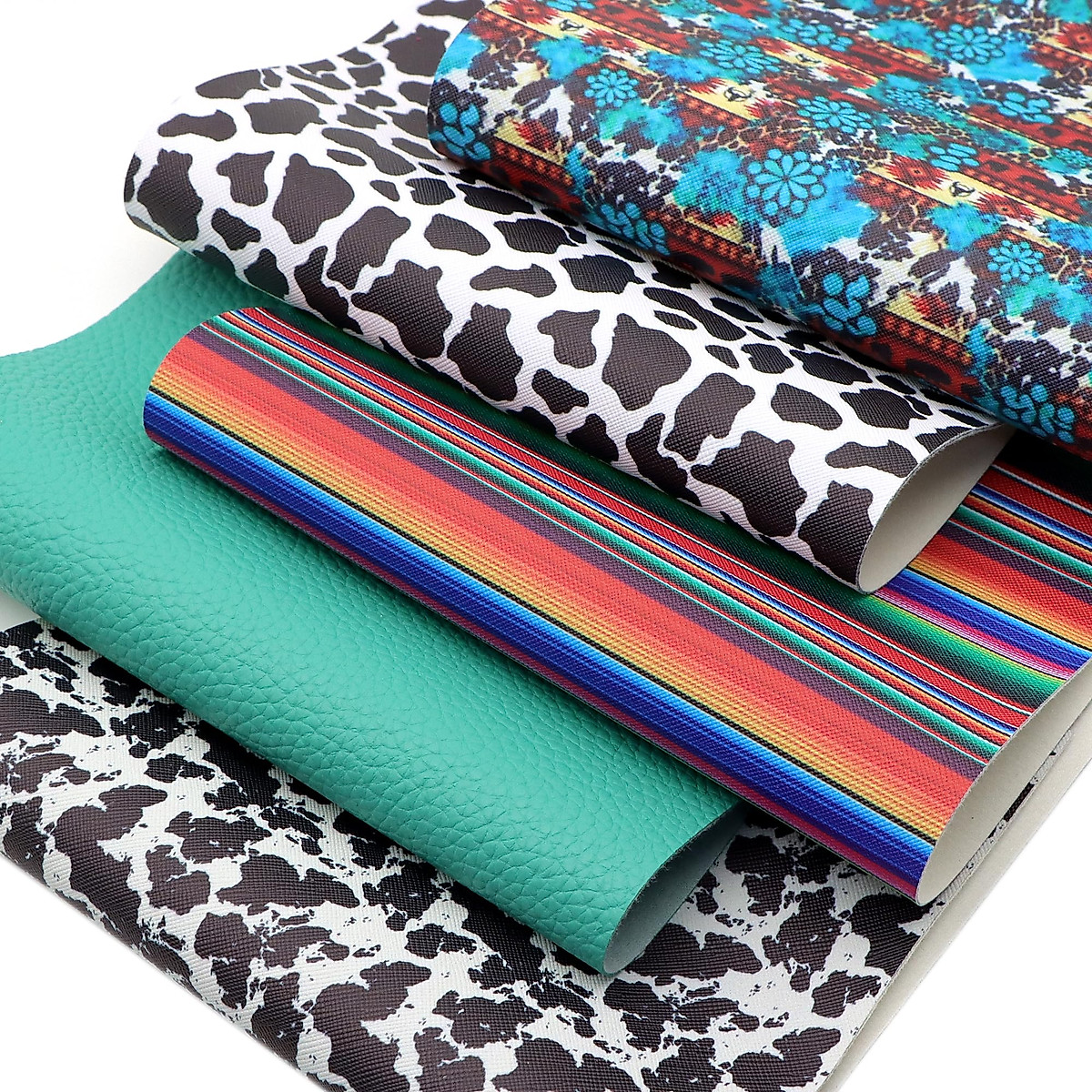 David accessories Cow Pattern Faux Leather Sheets Pattern Synthetic Leather Fabric Canvas Back 5 Pcs 7.7" x 12.9" (20 cm x 33cm) for DIY Earring Making Crafts (A)