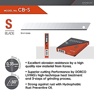 10 Pcs, DORCO Professional Quality Utility Box Cutter Knife Replacement Refills - Small Size Carbon Steel Blade, 60° Tip - 9mm