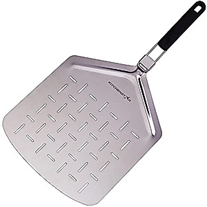 KitchenStar Perforated Stainless Steel Pizza Peel with Folding Handle (13 x 16.5 Inches) for Oven Pizza Turning, Placement and Retrieving - Professional Baking Tools Series