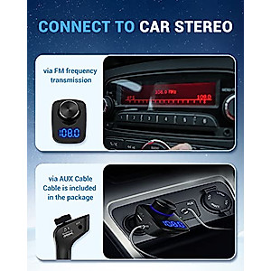 NECESPOW Bluetooth FM Transmitter for Car, Bluetooth 5.0 Car Adapter w/AUX Cable, MP3 Player Wireless Radio Receiver Car Kit Support 48W(USB-C PD+QC3.0)/AUX/TF Card/U-Disk