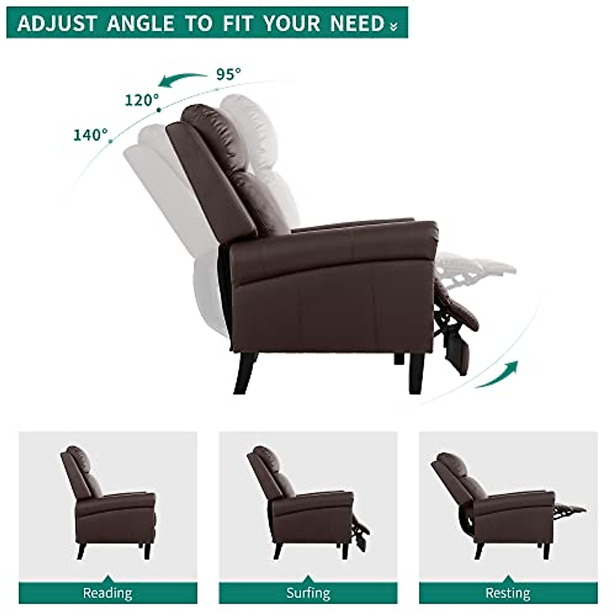 YITAHOME Leather Recliner Chair Set of 2, Push Back Recliner with Comfortable Arms and Back, Accent Chair Single Sofa Adjustable for Living Room, Home Theater Seating, Brown