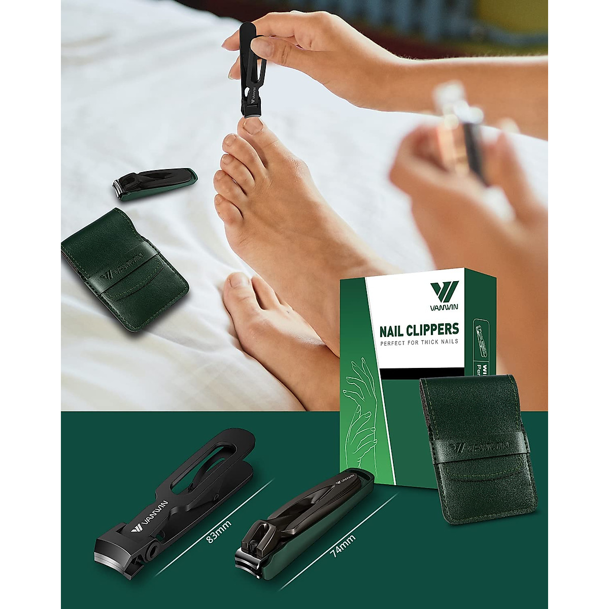 VANWIN Nail Clipper Set 2 Pack, Heavy Duty Toenail Clippers for Thick Toenails and Sturdy Finger Nail Clippers with Catcher, Ultra Sharp Stainless Steel Nail Cutter Nail Clippers for Men Women Adult