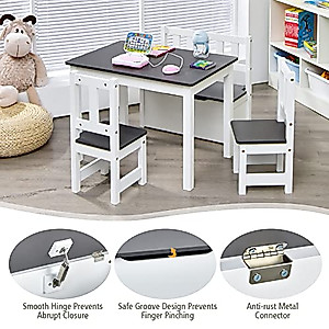 Costzon Kids Table and Chair Set, Wood Activity Table with Toy Storage Bench & 2 Chairs for Children Reading, Arts, Crafts, Snack Time, Homework, Playroom, Toddler Table and Chair Set (Grey)