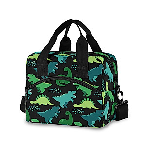 Cute Dinosaur Lunch Bag with Shoulder Strap for Women Men Insulated Lunch Box Tote Bags Water-resistant Cooler Bag for Office Work Picnic Beach (11x7x9 Inch)
