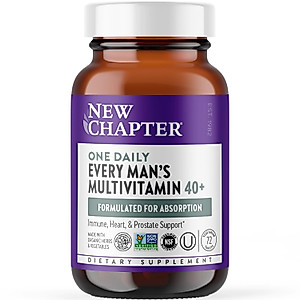 New Chapter Men's Multivitamin 40 plus for Energy, Heart, Prostate + Immune Support with Fermented Nutrients - Every Man's One Daily 40+, Made with Organic Vegetables & Herbs, Non-GMO - 72 ct