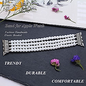 KAI Top Compatible for Apple Watch Band 42mm 44mm 45mm 49mm, Fashion Artificial Pearl Beaded Stretch Bracelet Watch Strap Band for Women Girls Compatible with iWatch Ultra SE Series 8 7 6 5 4 3 2 1