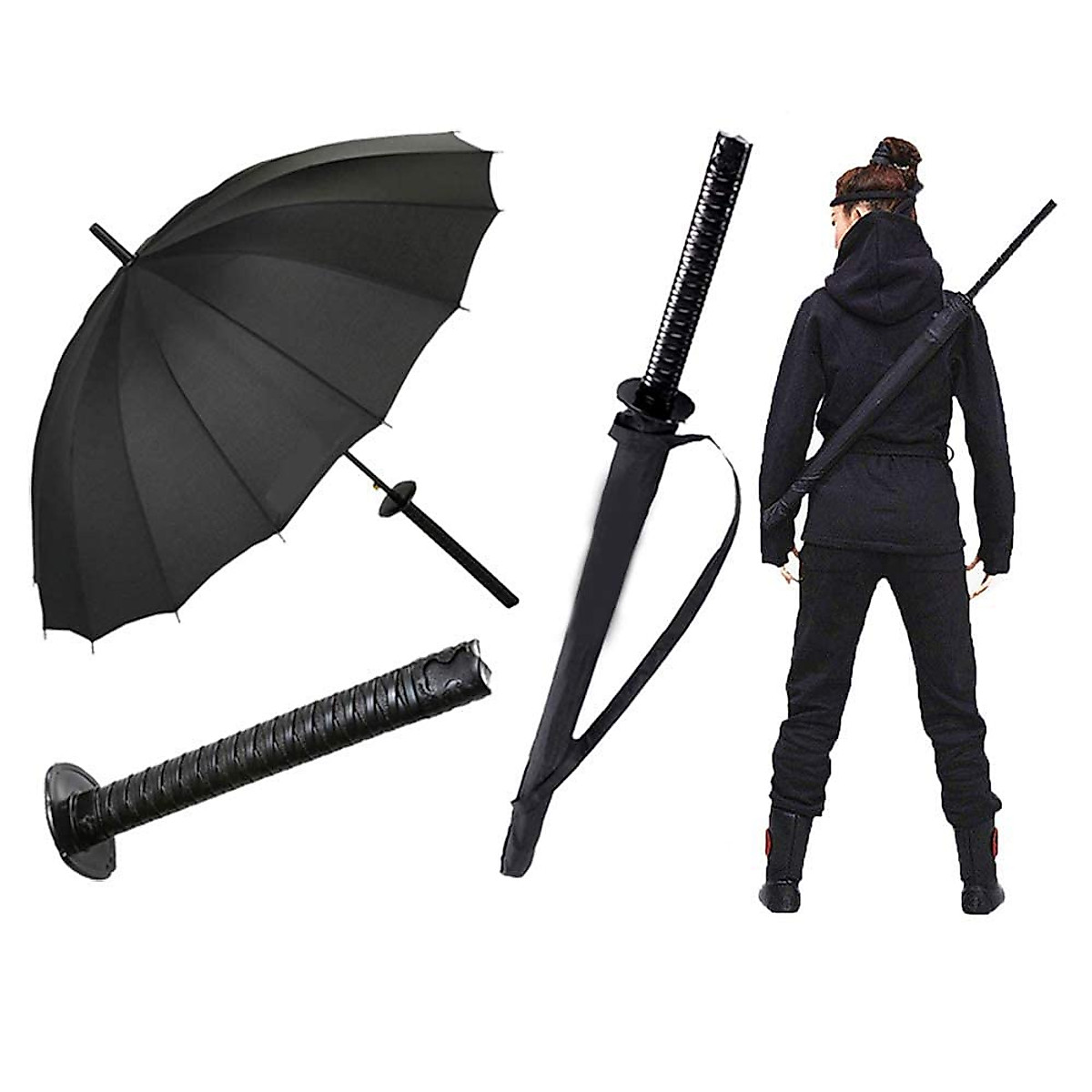 Neutral Samurai Umbrella， Japanese Umbrella Samurai Umbrella， Creative Strong Windproof Semi-Automatic Umbrella ，Decoration Cool Birthday Gift， Anime Same Umbrella (16 bone)