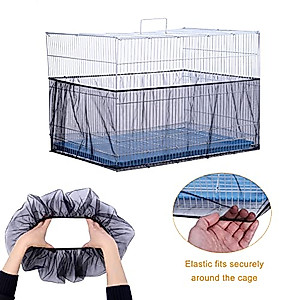 Filhome 2 Pieces Adjustable Bird Cage Cover, Birdcage Seed Catcher Nylon Mesh Net Cover, Soft Airy Cage Net Stretchy Skirt Guard for Parrot Parakeet Macaw Round Square Cage (Black/M)
