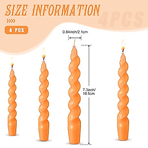 4 Pcs Spiral Taper Candles Handmade Twisted Long Candle Spiral Candle Stick Candles Twisted Candles Wax Unscented Dinner Candle for Halloween Christmas Holiday Wedding Birthday Gift(Orange)