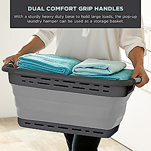 BLACK+DECKER 1 Large 25" Slim Collapsible Laundry Basket - Portable & Space-Saving Basket with Dual Comfort Grip Handles - Ideal for Laundry, Towels, Blankets & More in Small Spaces & Travel, Black